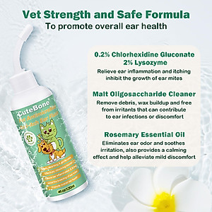 CuteBone Dog Anti-Itch Ear Flush - Cleans &amp; Removes Wax Odor, Deodorizes, Soothes Ear Inflammation for Pet - Easy Ear Wash Care Solution - Ear Cleaner 4 fl.oz &amp; 30 Cotton Swabs Kit