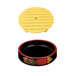 Operitacx Round Sushi Serving Tray Plate Sashimi Platter Seafood Dish Japanese Plastic Lacquered Sushi Food Trays Display Plate (10.6x2.1 inch)