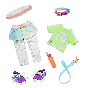 Glitter Girls – Let's Go for a Run Dog Walking Outfit with Leash, Collar, and Hair Band – 14-inch Doll Clothes and Accessories for Kids Ages 3 and Up