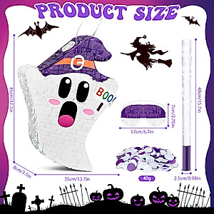 4 Pcs Halloween Ghost Pinata Set 17.7 x 13.7 Inch Cute Ghost Pinata with Stick Blindfold and Confetti for Halloween Birthday Party Game Supplies Decoration