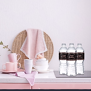 Black and Rose Gold Happy Birthday Water Bottle Labels Stickers/Happy Anniversary Bottle Wrappers/Birthday Party Water Labels Supplies (Set of 32)