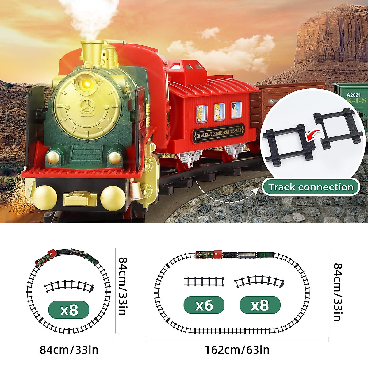 Train Set for Boys Girls, Christmas Electric Train Set with Steam, Sound & Light, Remote Control Train Toys w/Steam Locomotive Engine, Cargo Cars for Kids Boys 3 4 5 6 7 8 Year Old (M, Christmas)