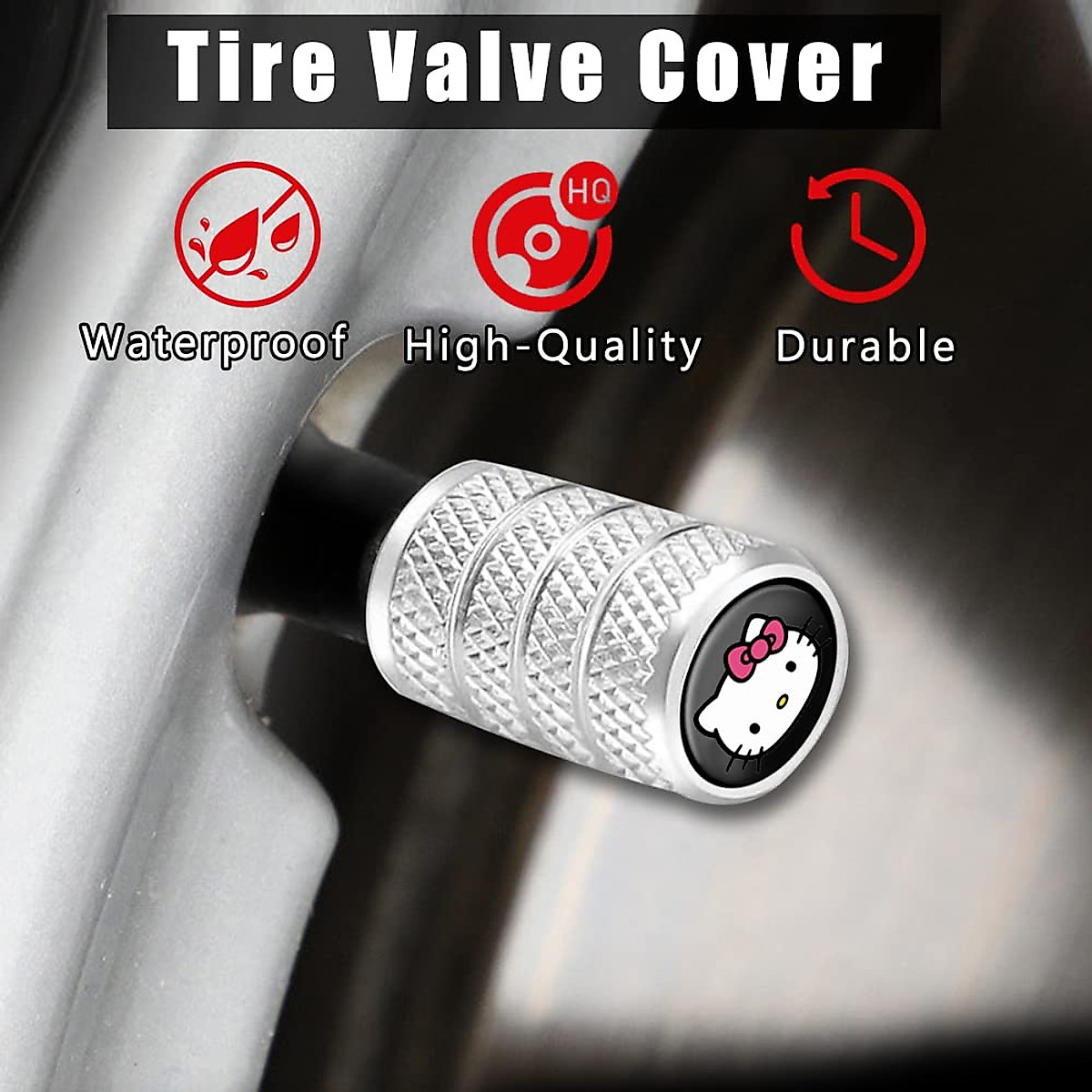 4PCS Car Tire Valve Caps Kitty Cute Accessories,Anti-Rust Anti Dust Valve Stem Cover,Universal for Cars Trucks Motorcycles and Bikes