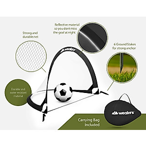 Collapsible Soccer Goal Set of 2 with Travel Bag - Ultra Portable 4 Foot Instant Pop Up Football Goal Nets for The Beach| Playground | Backyard | Camping - Kids Soccer Training Nets (Black)