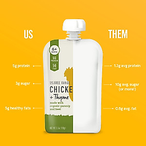 Serenity Kids 6+ Months Baby Food Pouches Puree Made With Ethically Sourced Meats & Organic Veggies | 3.5 Ounce BPA-Free Pouch | Free Range Chicken & Thyme, Parsnip, Beet | 1 Count