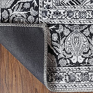 SUPERIOR Traditional Medallion and Nature Flat-Weave Indoor Runner Rug, 2' 6" x 7' 6", Charcoal