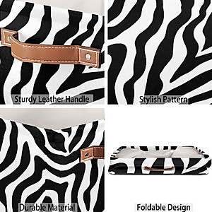 Zebra Print Animal Skin Pattern Storage Basket Bins for Organizing Pantry/Shelves/Office/Girls Room, Leopard Print Storage Cube Box with Handles Collapsible Toys Organizer 13x13
