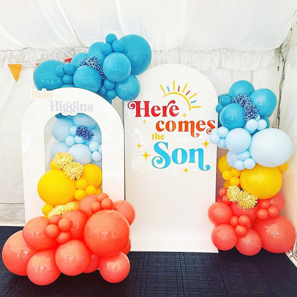 Retro Boho Balloon Arch Garland Kit, 163Pcs Retro Blue Orange Mustard Yellow Balloon, Here Comes the Son First Birthday Theme Boho Colorful Baby Shower Party Decoration