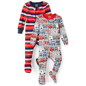 The Children's Place,and Toddler Snug Fit 100% Cotton Zip-Front One Piece Footed Pajamas 2-Pack,3T