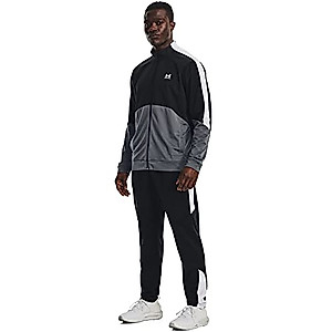 Under Armour Men's Standard Tricot Fashion Jacket, (001) Black/Pitch Gray/White, Small