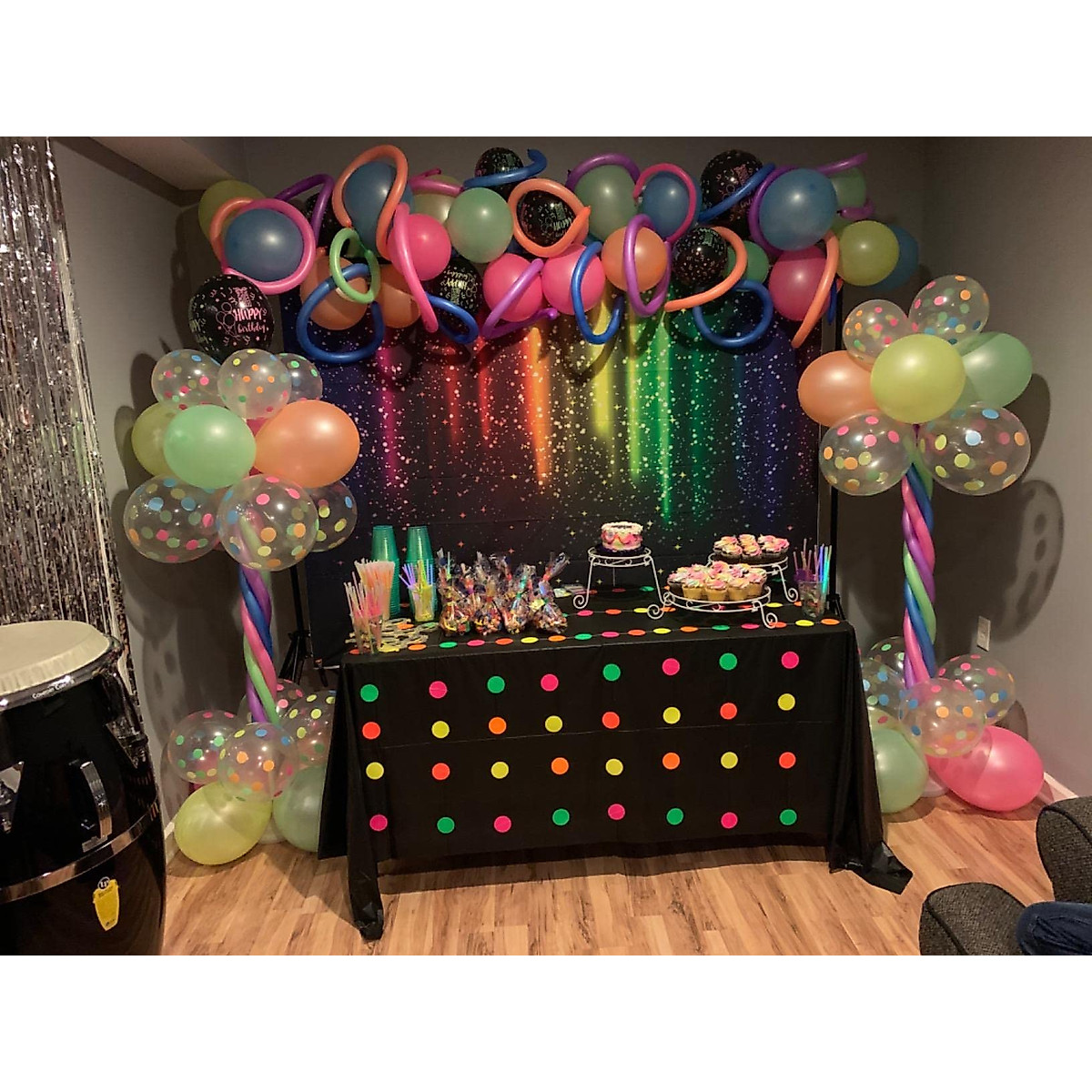 Let's Glow Party Backdrop 7x5FT Colorful Glitter Rainbow Neon Photography Background Music Dance Prom Adult Party Decoration Kids Birthday Supplies Photo Booth Props (84x60 inch)