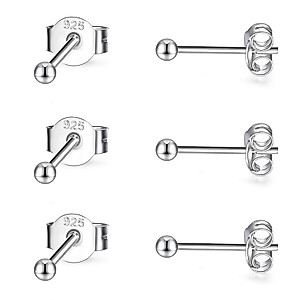 Sterling Silver Stud Earrings for Women Men- 3 Pairs of 2mm Tiny Round Ball Stud Earrings Set Cartilage Small Tragus Earrings Nose Lip Rings, Silver