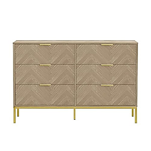 Anmytek 6-Drawer Double Dresser for Bedroom Large Nightstand, Modern Closet Dressers Chest of Drawers with Wood 6 Drawer Storage Cabinet Dresser, Storage Organizer Cabinet for Nursery