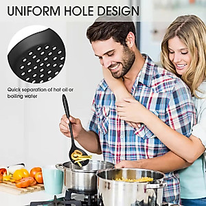 Armrouns Skimmer Slotted Spoon 2PC Set, Heat Resistant 600 °F Slotted ladle Spoons For Kitchen Cooking. (Black & Red)