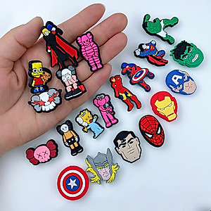 100 Pack Cute Cartoon Shoe Charms Charma for Croc Charms Boys, Hype Beast Superhero Cool Designer Shoe Charms Bulk for Crocs Kids Girls, Polyvinyl Chloride, No Gemstone
