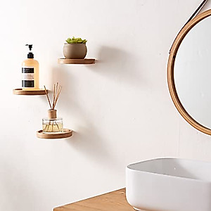 Round Floating Shelves, 3 Pack Solid Oak Deep Floating Shelves for Wall 6'' Diameter Circle Small Plant Shelves Wall decorfor Bedroom, Living Room, Kitchen