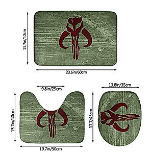 Star War Manda-Lorian Bath Mat 3 Piece Set Anti-Skid Bathroom Carpet Set Soft Pads Bath Mat + Contour Pads + Toilet Lid Cover, Absorbent Carpet Bath and Mat Anti-Slip Pads Set