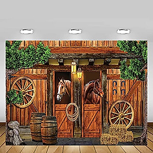 MEHOFOND 10x7ft One Wild West Stable Backdrop Texas Western Cowboy Horse in Barn Baby Shower Wheels Mews Photography Background Travel Party Events Photo Studio Props