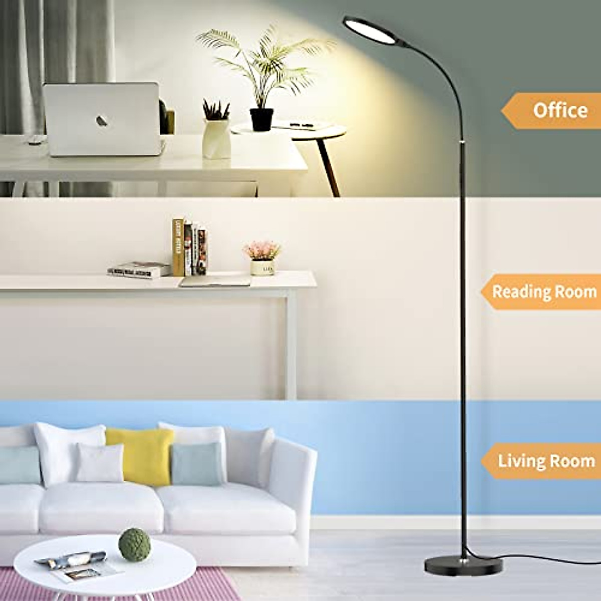 Airand LED Floor Lamp, Bright Floor Lamp for Office with Stepless Adjustable 2700K-6500K Color & Brightness, Timer Reading Standing Lamps with Memory Function Night Light for Living Room Bedroom