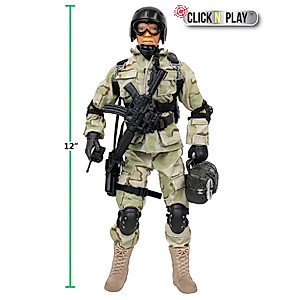 Click N' Play Military Airborne Paratrooper, 12-Inch Action Figures | Accessories, Army Stuff, Clothes, Toy Weapons, Costume | Army Guys, Soldier, World Peacekeepers | Action Figure Army Men Toys