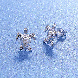 (Health and Longevity) S925 Sterling Silver Sea Turtle Animal Stud Earring for Women