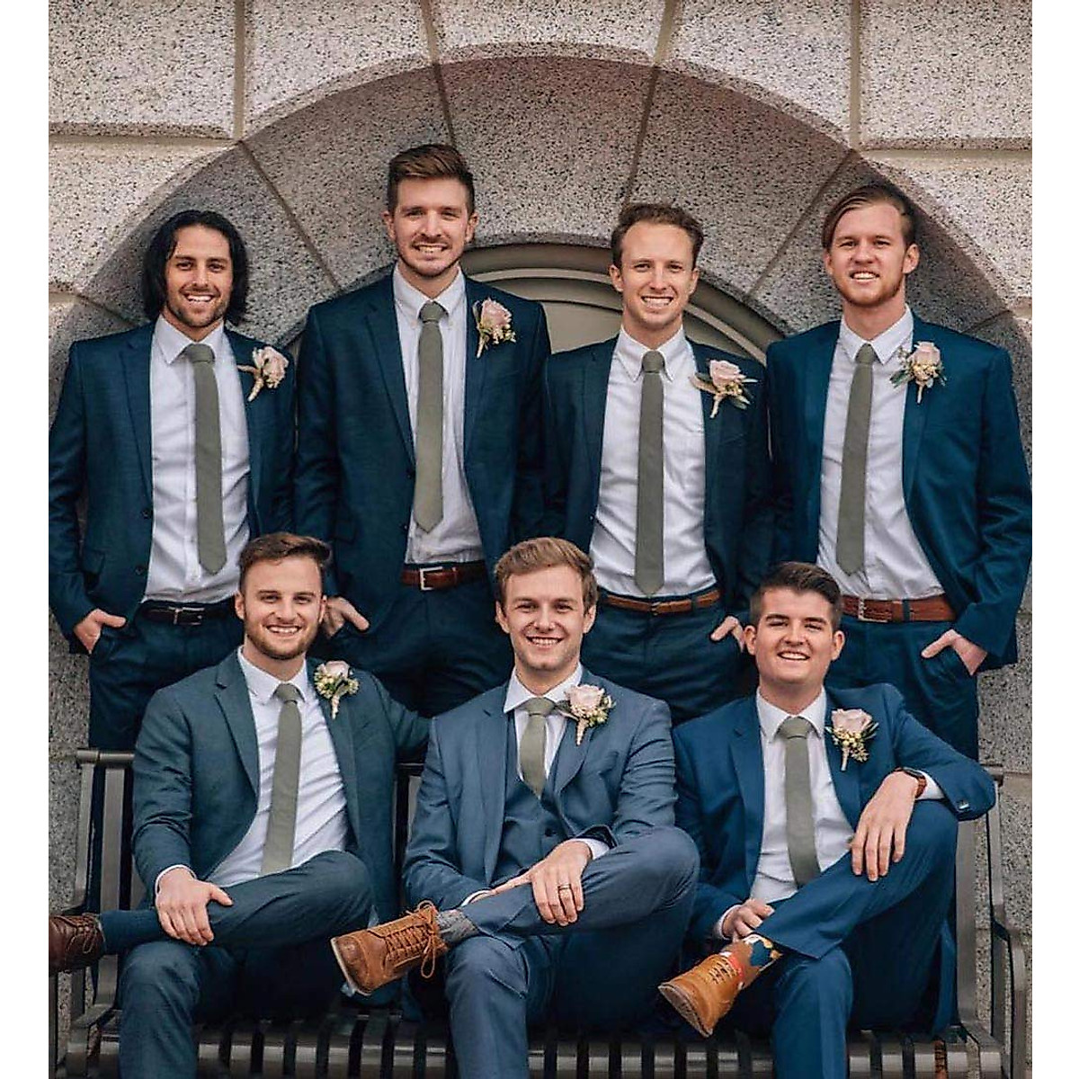 DAZI Men's Skinny Tie, Cotton Wool Linen Necktie, Great for Weddings, Groom, Groomsmen, Missions, Dances, Gifts. (Sage)