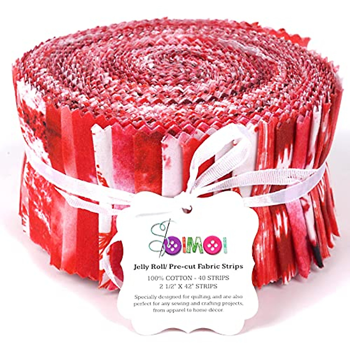 Soimoi 40Pcs Tie Dye Print Cotton Precut Fabrics for Quilting Craft Strips 2.5x42inches Jelly Roll - Red