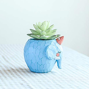 KEYUM Succulent Flower Pot Resin Plant Holder Garden Pot for Home Office Desk Flowerpot Bonsai Plants with Hole Potted Decor(Elephant)