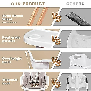 Convertible High Chair, 3 in 1 High Chairs for Babies and Toddlers, Baby High Chair with Adjustable Legs and Double Dishwasher Safe Tray, Made of Sleek Hardwood and Premium Leatherette