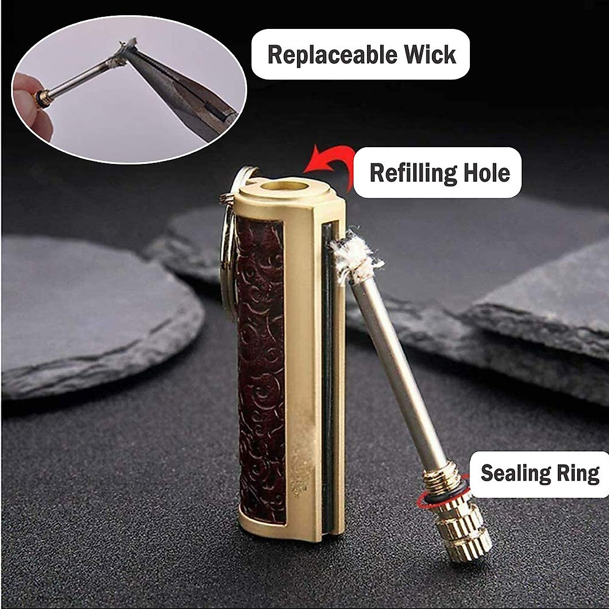 4 PCS Dragon’s Breath Immortal Lighter, Metal Keychain Flint Matchstick Kerosene Refillable Lighter, Waterproof Keychain Lighter for Emergency Survival Mountaineering Camping Hiking