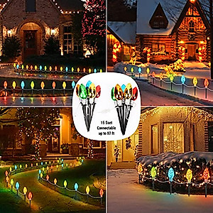 ODEETRONIC C9 Christmas Pathway Lights Outdoor, 6.5ft 5 Pack Jumbo Connectable Multicolor Christmas Lights with Stakes, UL Listed Outdoor Walkway Lights Waterproof for Lawn Yard Garden, 35 Lights