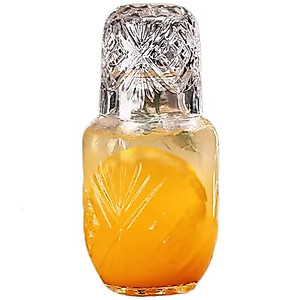 Bedside Water Carafe and Glass Set, Mfacoy 17 OZ Glass Pitcher & 5 OZ Cup, Bedside Night Carafe Pitcher and Water Glass Tumbler Set, Vintage Glass Water Pitcher with Cup Set for Bedroom