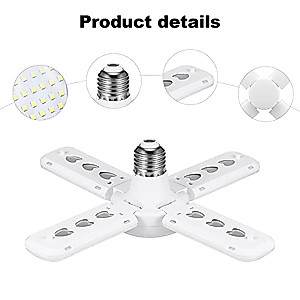 GoolRC 4 Pack LED Garage Lights, 48W 6000LM 6500K E27/B22 LED Garage Ceiling Lights with 4 Adjustable Panels for Garages, Workshop,Indoor, Outdoor