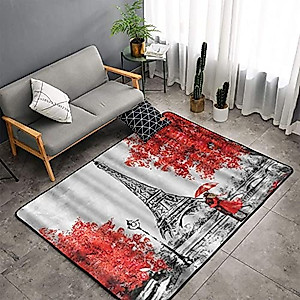 Soft Area Rug for Living Room,Eiffel Tower Romantic Lover Paris European City Landscape France Eiffel Tower,Large Floor Carpets Doormat Non Slip Washable Indoor Rugs for Bedroom Kids Room 5 x 7Ft
