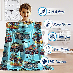 Personalized Car Blanket with Name for Boys, Customized Baby Blanket with Name for Boy, Soft Flannel Car Toddler Gifts for Christmas Birthday Memorial Day for Shower Children Bed 30"x40"