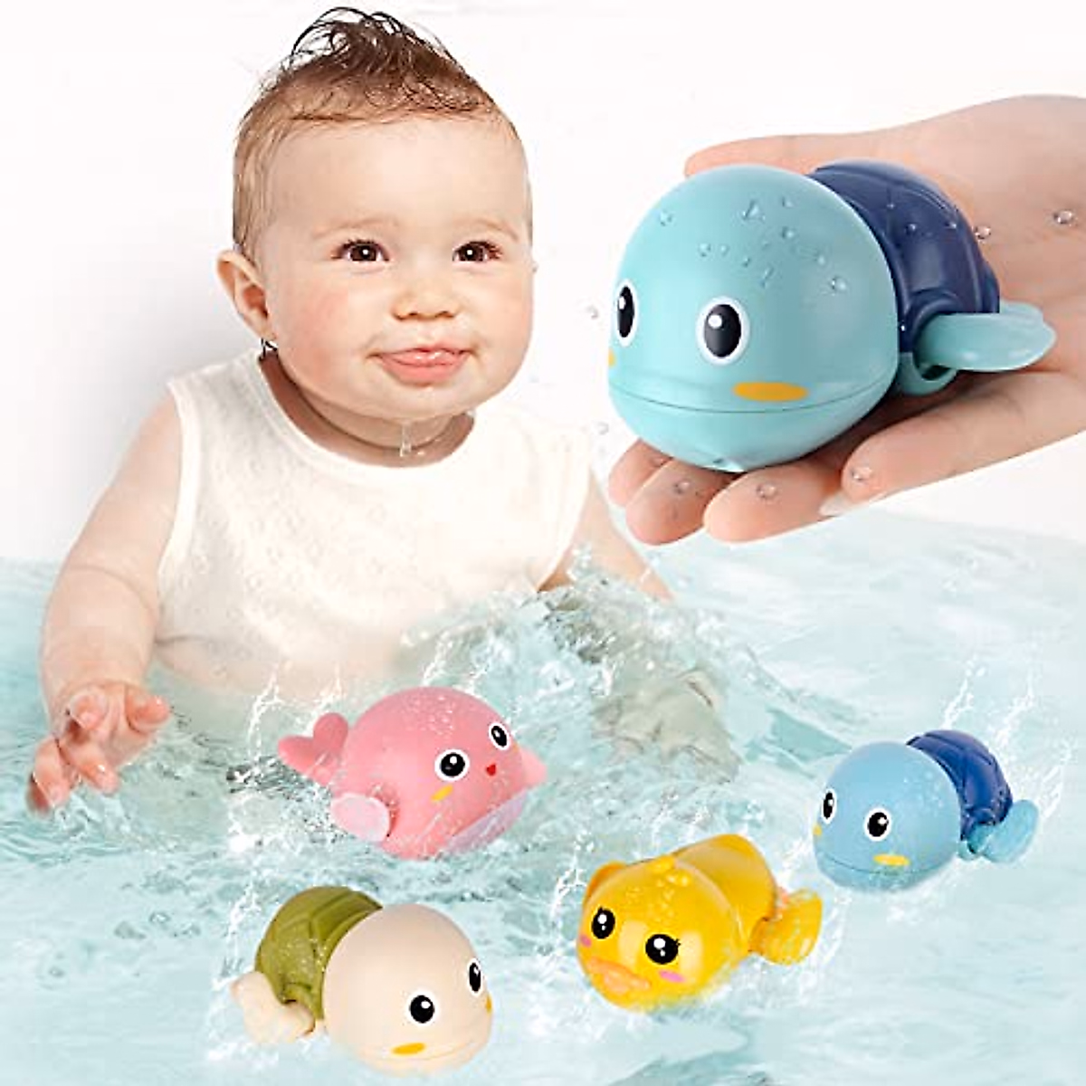 Bath Toys, 4 Pack Baby Bath Toys for Toddlers 1-3, Floating Wind-up Toys Swimming Pool Games Water Play Set Xmas Gift for Bathtub Shower Beach Infant Toddlers Kids Boys Girls Age 1 2 3 4 5 6 Years