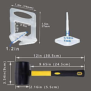 Tile Leveling System 1/32" Spacers Tile Leveler Clips 5500 Pcs and 16 oz Rubber Mallet Hammer .Tile Tools Set for Professional Ceramic and Stone Installation