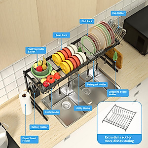 ALPTHY Over The Sink Dish Drying Rack, (33.5"-39.5") Dish Rack with 2 Plate Rack for Kitchen Organization, Width Adjustable Dish Drainer Kitchen Sink Organizer Space Saver Dish Dryer Rack