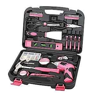135 Piece Household Tool Kit Pink with Pivoting Dual-Angle 3.6 V Lithium-Ion Cordless Screwdriver - DT0773N1