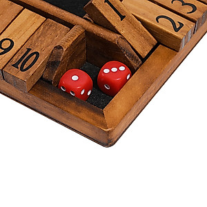 Crobyi Shut The Box Game Wooden for 1-4 Players，Educational & Fun Wooden Board Game with 10 Dice and Shut-The-Box Instructions for Kids & Family, Pub Dice Game for Adults. (12 Inches)