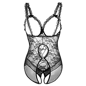 ALOECDYV Women Sexy Lingerie Nightwear - One-Piece Bodysuit Nightie Plus Size, Black (XXXXL, Black)