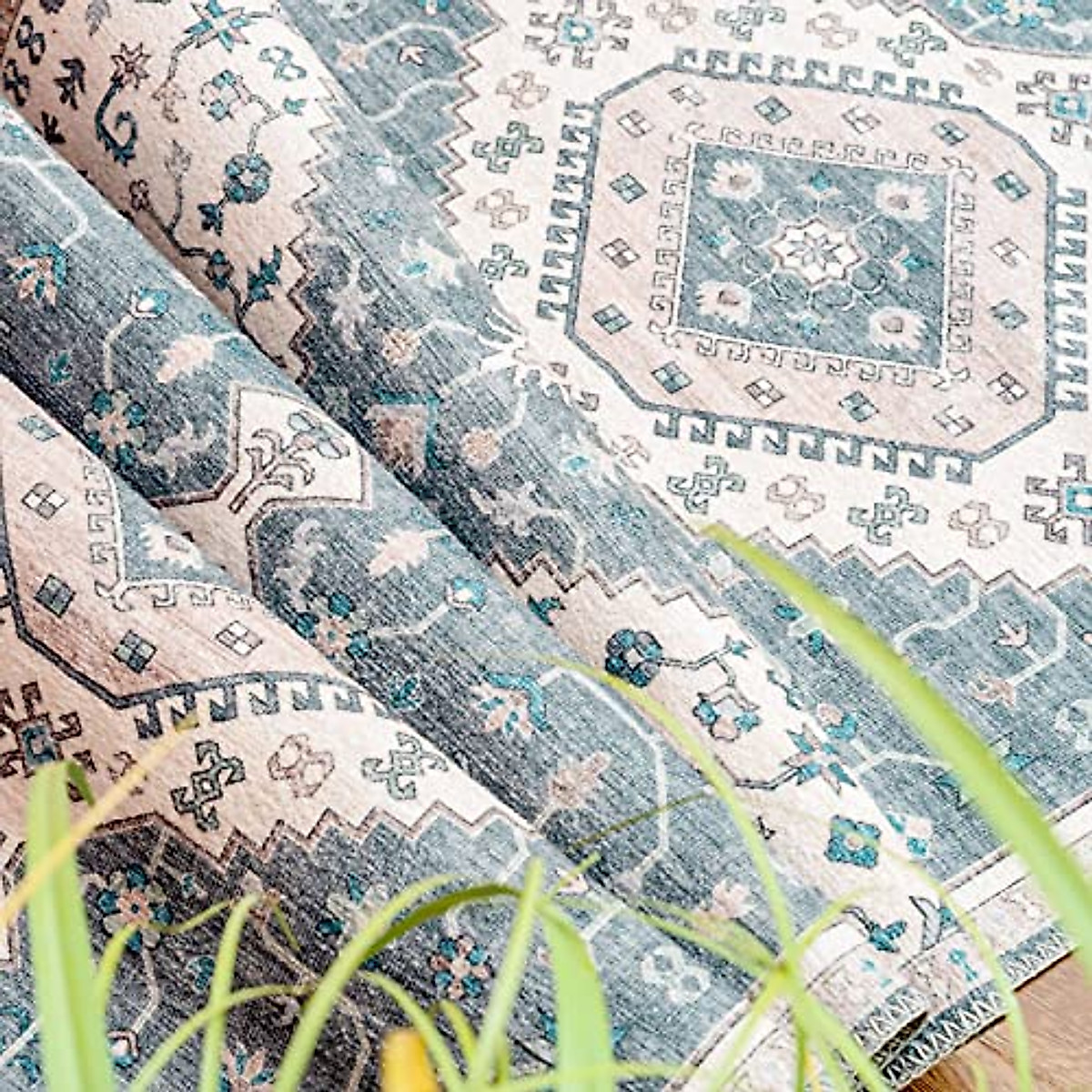 DECOMALL Rina Entryway Rugs, Bohemian Vintage Washable Non Skid Rug for Kitchen, Bathroom,2' x 3',Grey Blue