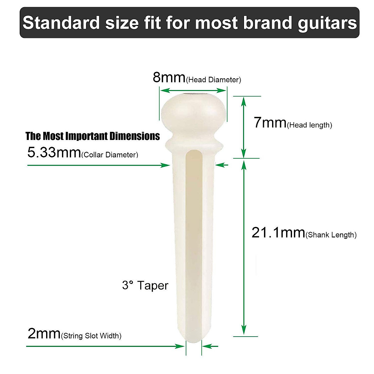 Vencetmat Acoustic Guitar Bridge Pins, Pin Remover Set, Pure Bone, Unbleached, Standard Size, Vintage Style