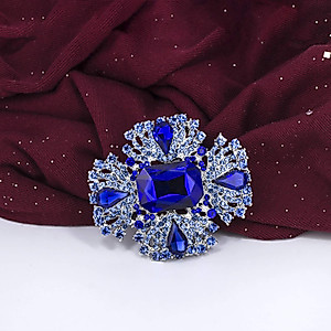 YOQUCOL Vintage Blue Austrian Crystal Rhinestone Brooch Pin Elegant Jewelry For Women