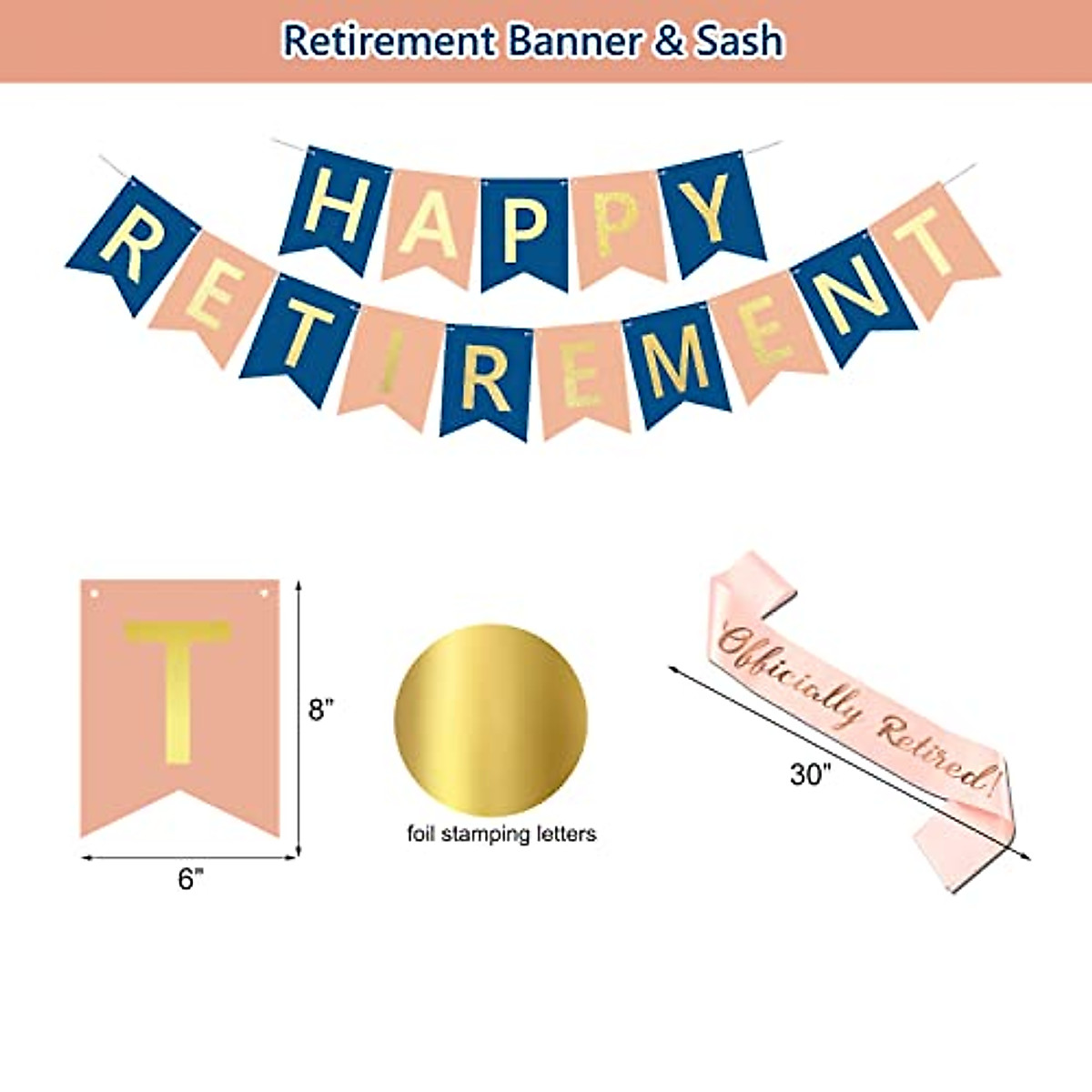 YSHMFEUX Retirement Party Decorations for Women, Navy Blue Rose Gold Retirement Party Supplies, Happy Retirement Banner, Retirement Party Centerpiece, Retirement Hanging Swirls Decorations for Women