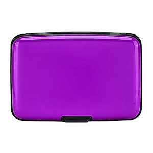 ELFISH Mini RFID Aluminum Wallet Credit Cards Holder Business Card Case Metal ID Case for Men Women (Purple)