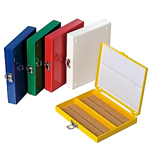 30PCS Microscope Slide Storage Box, 100-Place Plastic Microscope Slide Holder with Cork Lining for 25mm × 75mm Microslide, Assorted Colors, 30pcs /Case
