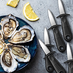 Minatee 30 Pcs Oyster Shucking Knife Stainless Steel Oyster Shucker Oyster Opener with Non Slip Handle for Clam Crab Kitchen Shrimp Shellfish Seafood Tools, 5.79 Inch (Black)