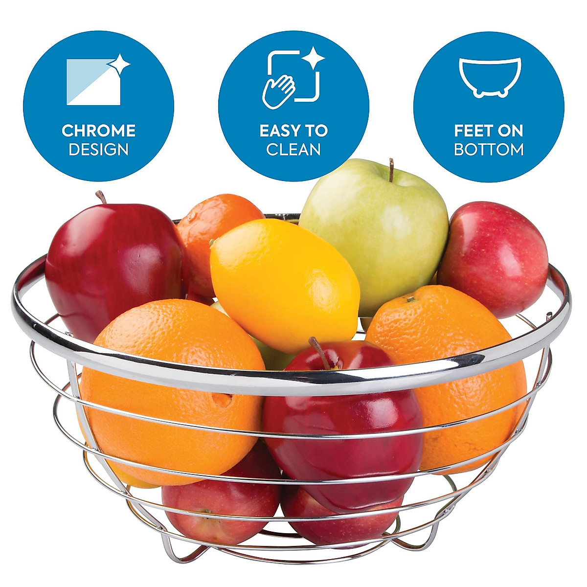 iDesign Axis Metal Fruit Bowl Centerpiece for Kitchen and Dining Room Countertops, Tables, Buffets, Refrigerators, 12" x 12" x 6", Chrome