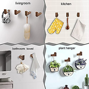 EDEGG Wood Wall Hooks, 4 Packs of Coat Rack Wall Mount, Rustic Wooden Hooks, Unique L-Shape Walnut Hooks for Hanging Coats, Towel, Hat, Scarfs, Jackets, Backpack